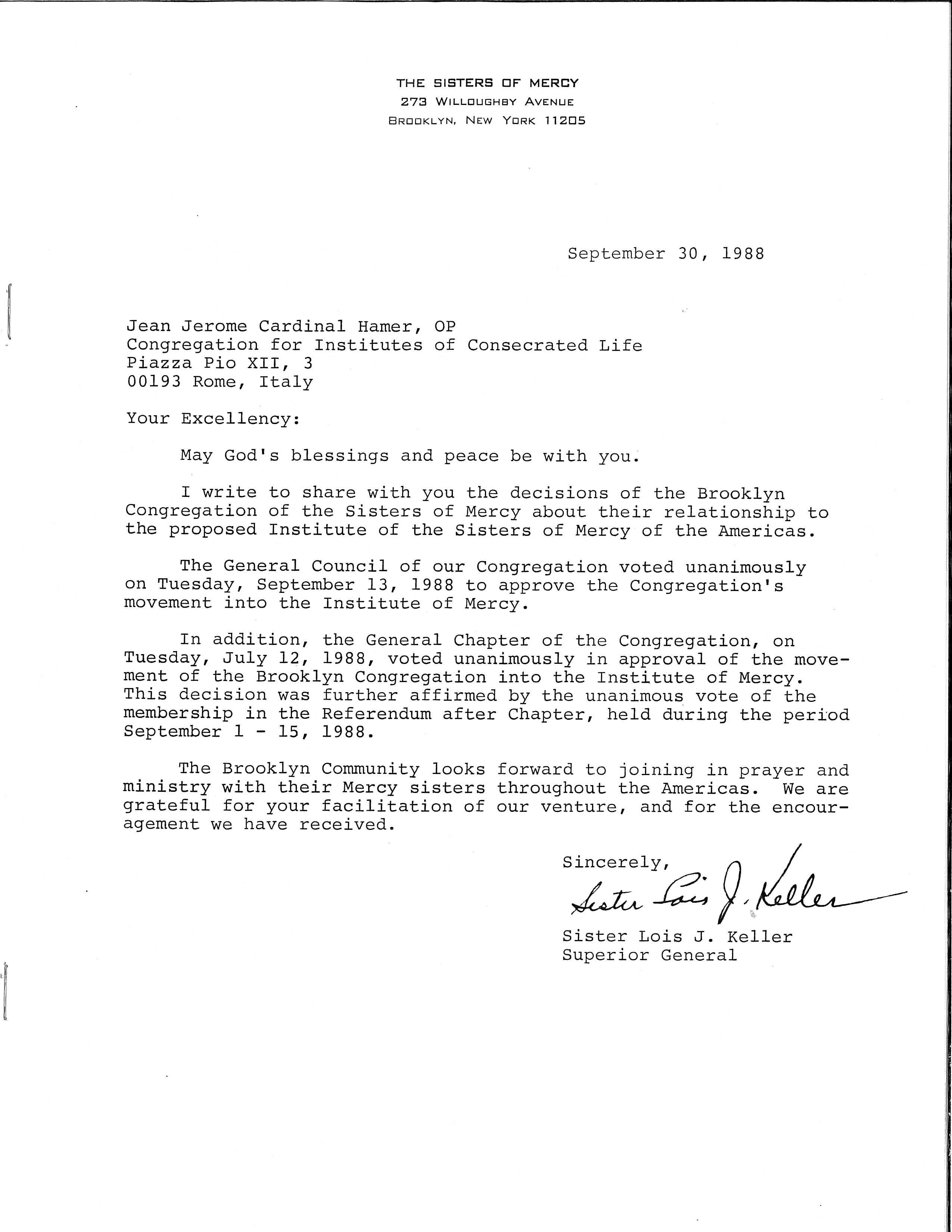 Letter – Founding the Institute